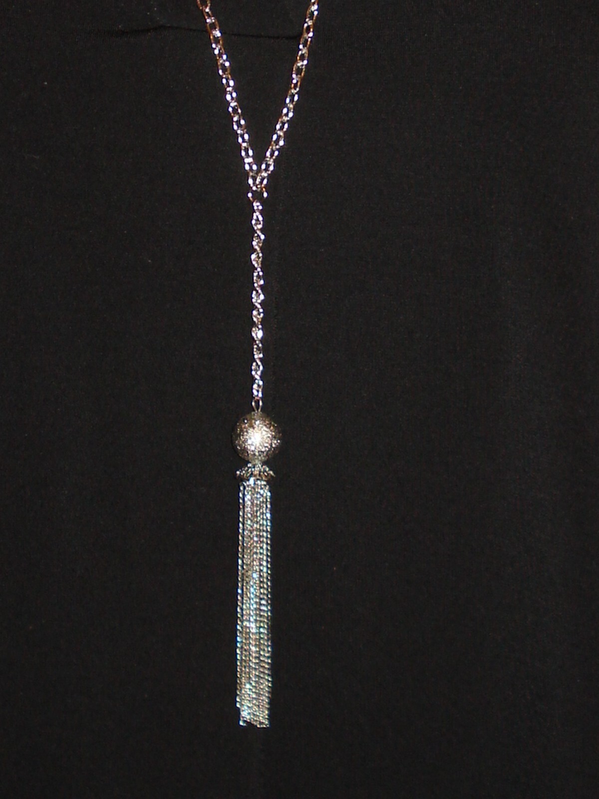30" Silver Plate Y Necklace & 6" Drop Sparkling Silver 1/2" Bead Chain ...