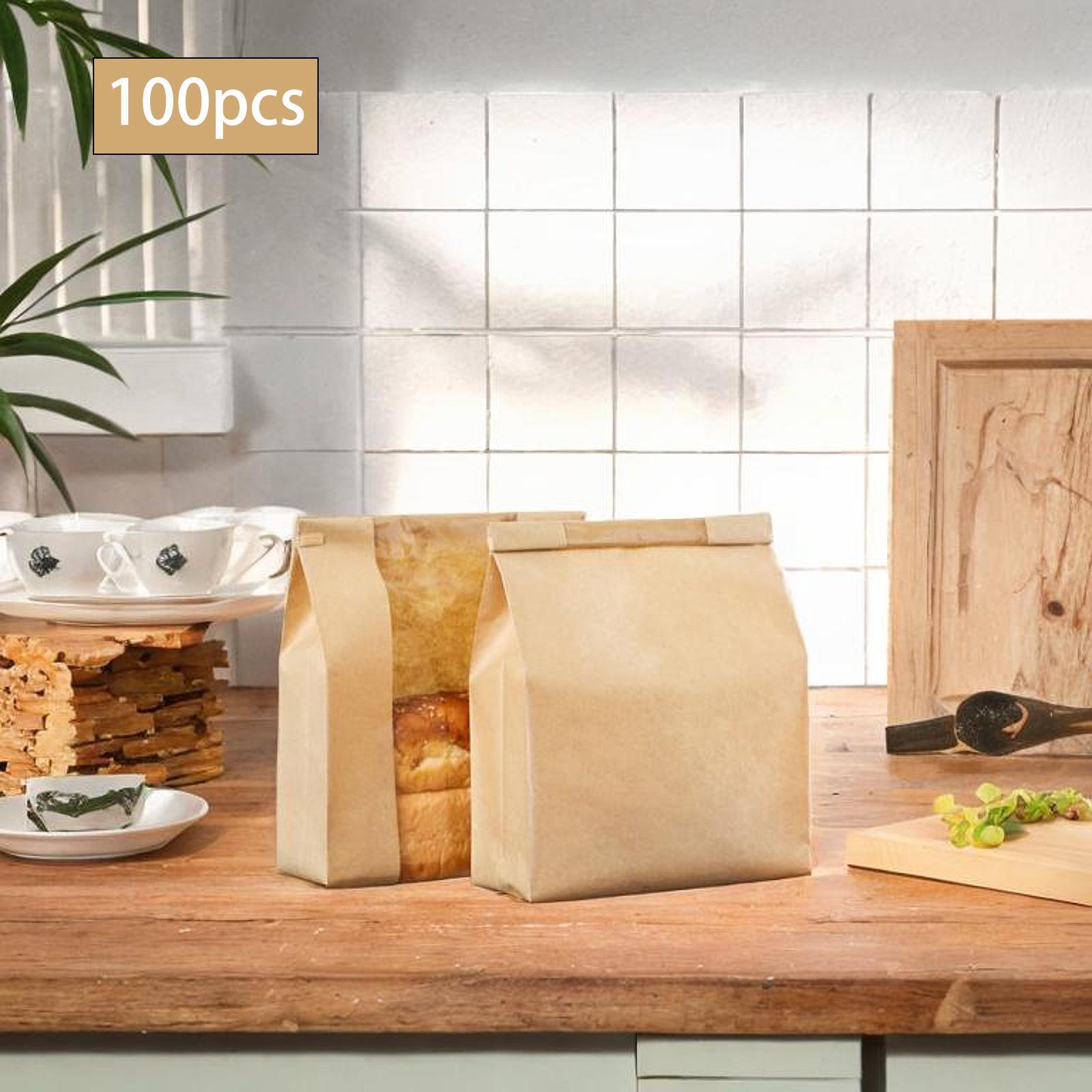 100Pcs Paper Bread Bags with Window Pockets Organization for Homemade ...