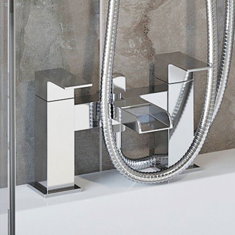 Bathroom Square Shower Mixer Waterfall Tap Kit Riser Rail Hose Chrome ...