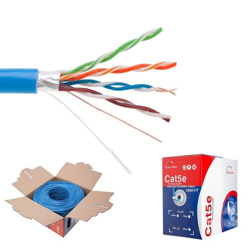 1000ft CAT5e FTP Ethernet Cable 24AWG Shielded Solid Network Bulk Wire ...