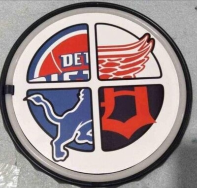 Detroit sports team 12" round sign Illumin sign led man cave sign New ...