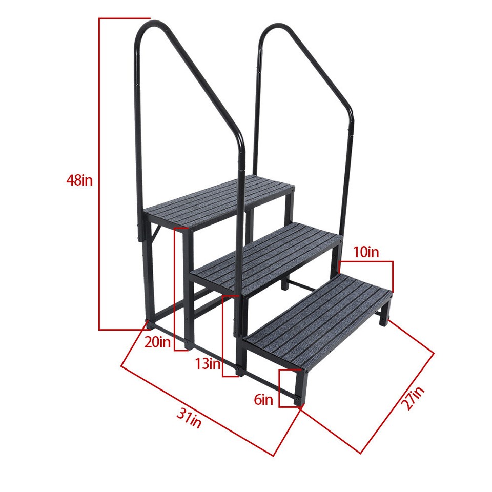 660 lbs Load Capacity 2/3/4 Steps RV Steps with 2 Handrails W/Step Mat ...