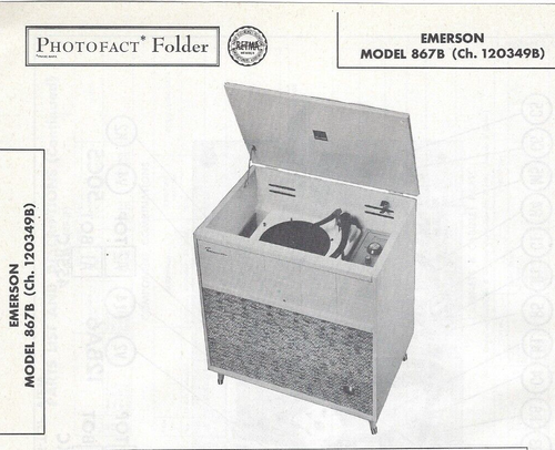 1957 EMERSON 867B Console Record Player Photofact MANUAL AM Receiver ...