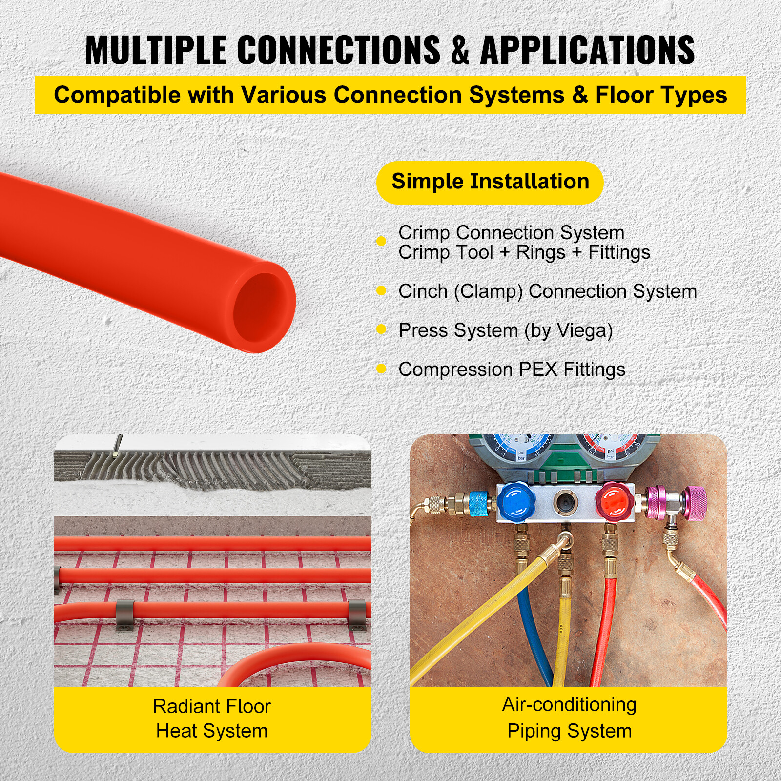 Vevor 1/2" x 300 ft Tubing Pex-B Pipe Oxygen Barrier Radiant Floor ...