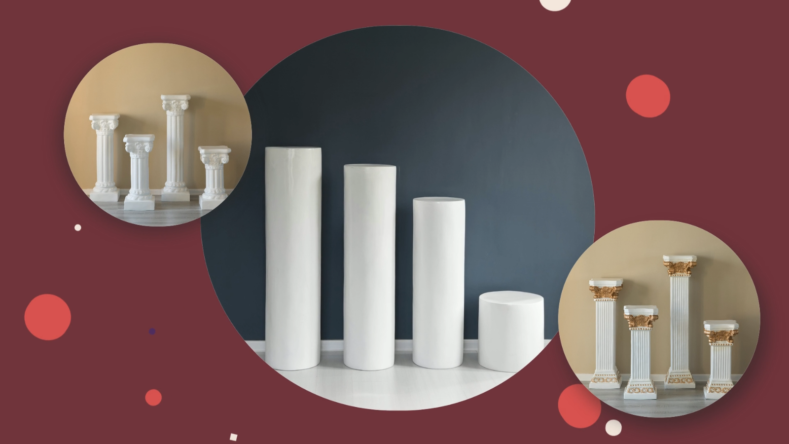 Fiberglass White and Gold Plinth Roman Style Column Ionic Piller ...