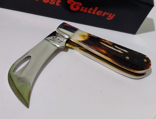 BONE STAG PRUNING LOCKBACK HUNTING POCKET KNIFE W/ GERMAN BLADE HAWK ...