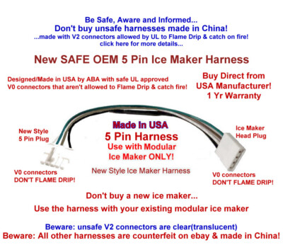 5 Pin 4 wire OEM HARNESS ONLY for IceMaker - W11517113 - USA Made by ABA | eBay