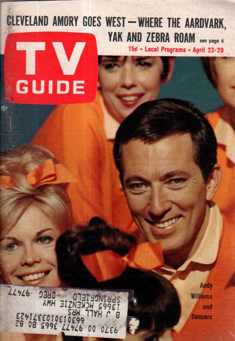 1966 TV Guide April 23 - Andy Williams; Barbara McNair;Mike Kellin ...