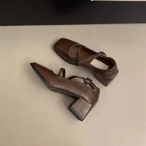 Retro Womens Square Toe Straps Buckle Block Heel Bowknot College Shoes ...