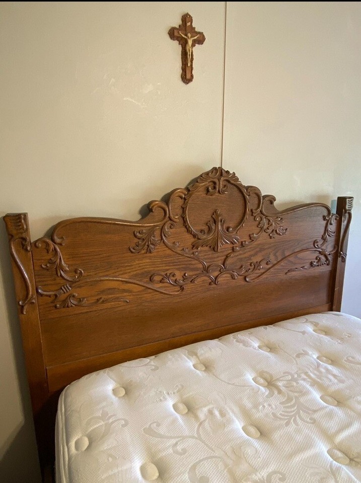 Antique Queen Bed Frame with Elegant Carved Wood | eBay