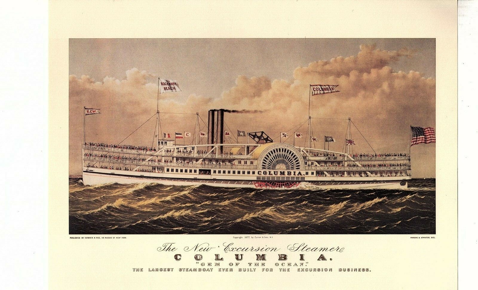 Currier & Ives Steamboat Prints Midnight Race Mayflower Columbia Drew ...