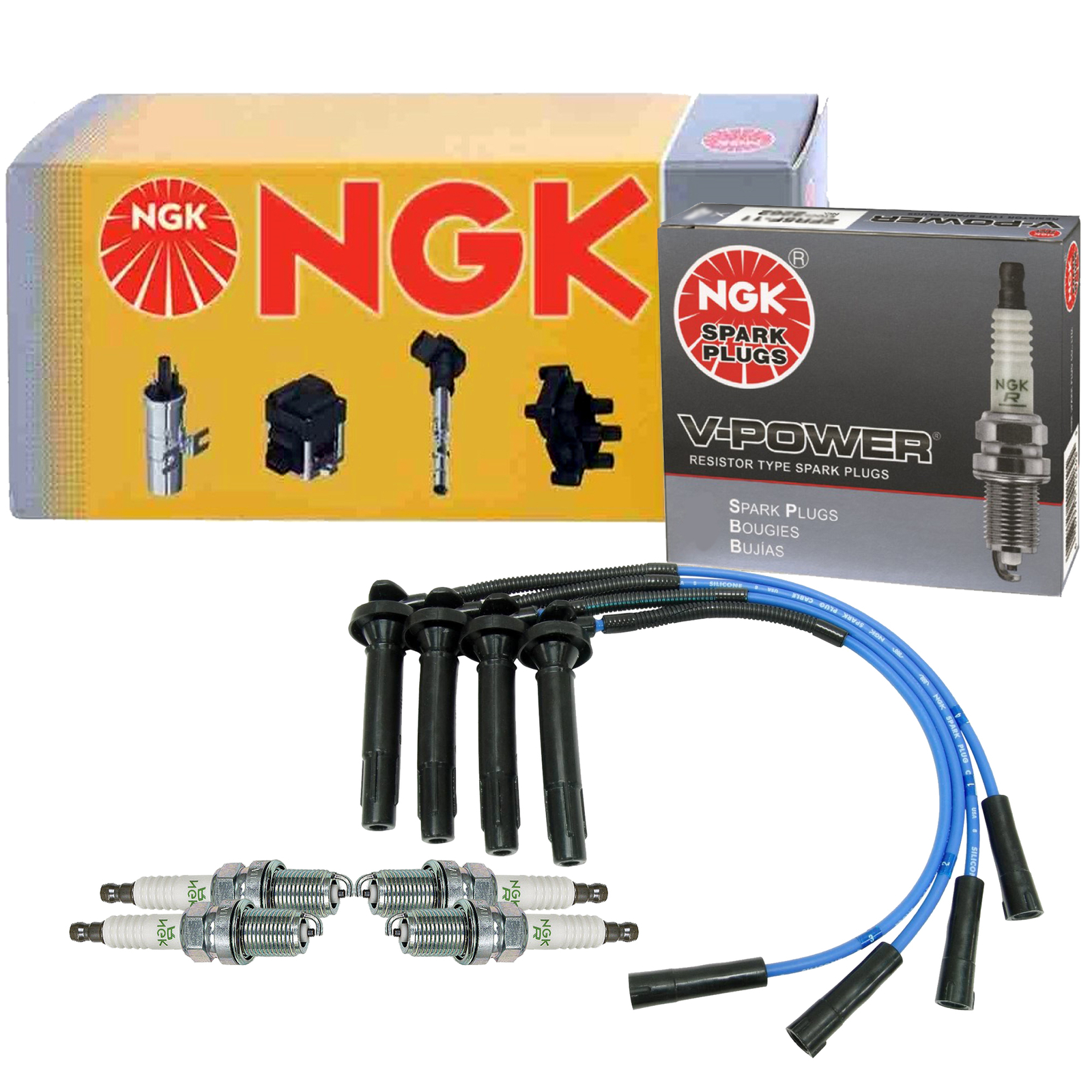 NGK Wire & 4 V-Power Spark Plugs Kit For Subary Legacy 2.5 H4 EJ253 ...