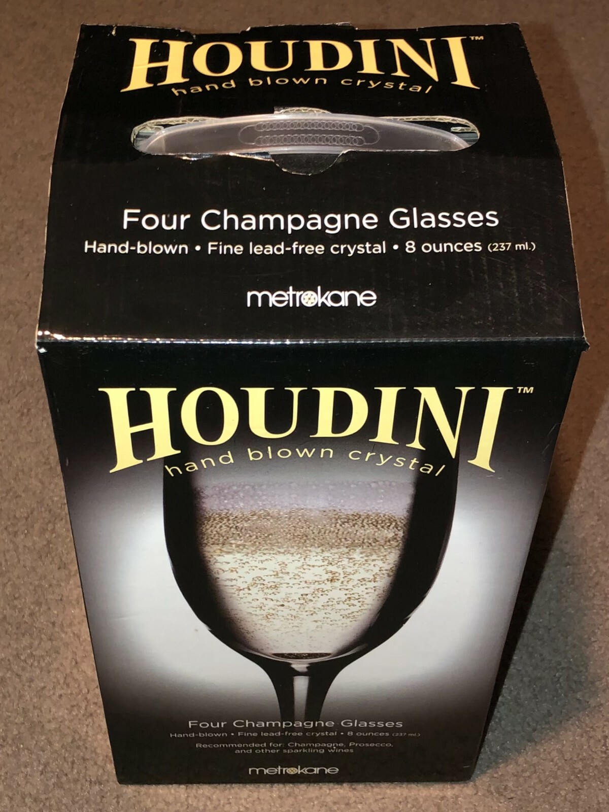 Houdini Collection Set of 4 Lead-Free Crystal Champagne Glasses. New in ...