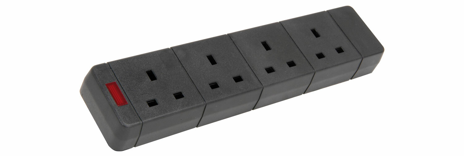 4 Gang Way Unwired Trailing 13amp Extension Socket Flat Block No Cable ...