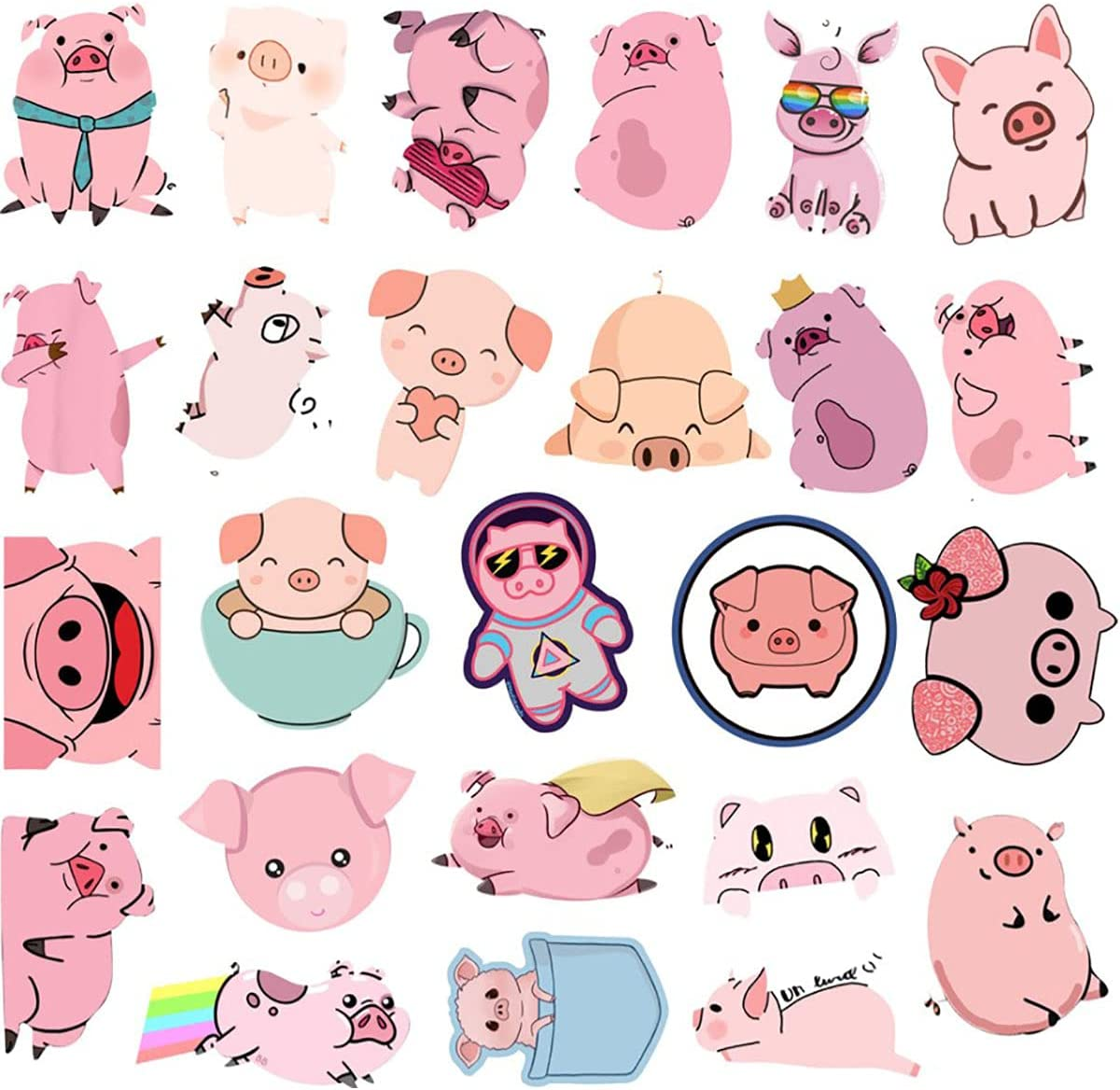 50Pcs Cute Pigs Stickers Pack, Funny Cartoon Stickers for Laptop, Water ...