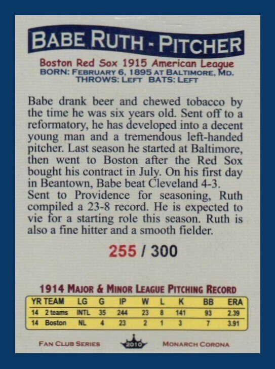 Babe Ruth Red Sox rookie / MC Fan Club serial # / FREE SHIP / NM+ | eBay