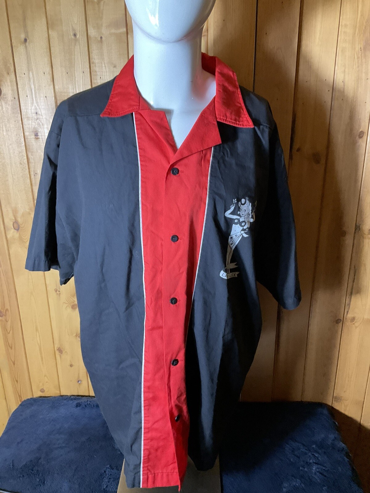 LADY LUCK Cruisin USA Men's Bowling Shirt Size XL Bla… - Gem