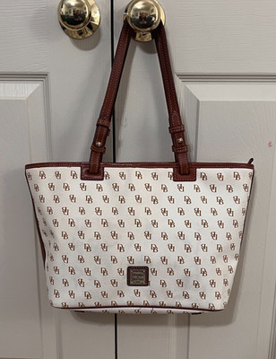 Dooney & Bourke Gretta Flynn White Brown Leather DB Printed Double ...