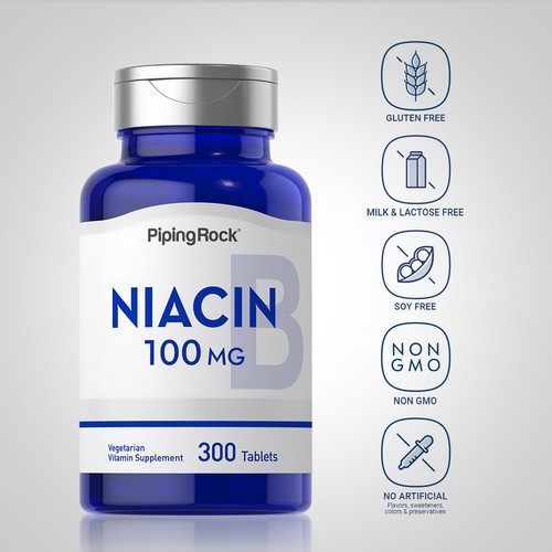 Niacin 100mg | 300 Tablets | with Flushing | Vegetarian | by Piping ...