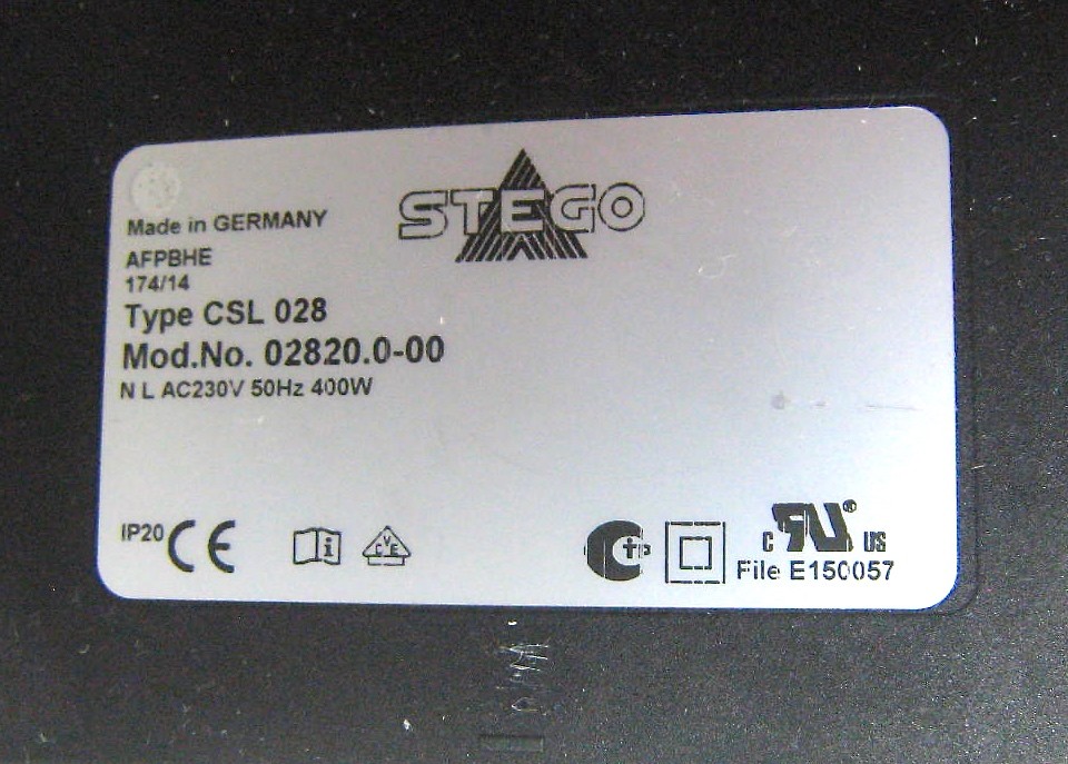 Stego Type CLS 028 High Performance Fan Heater Model 02820.0-00, 230VAC ...