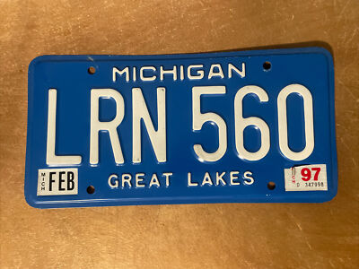 1997 Michigan License Plate Great Lakes Blue # LRN 560 | eBay