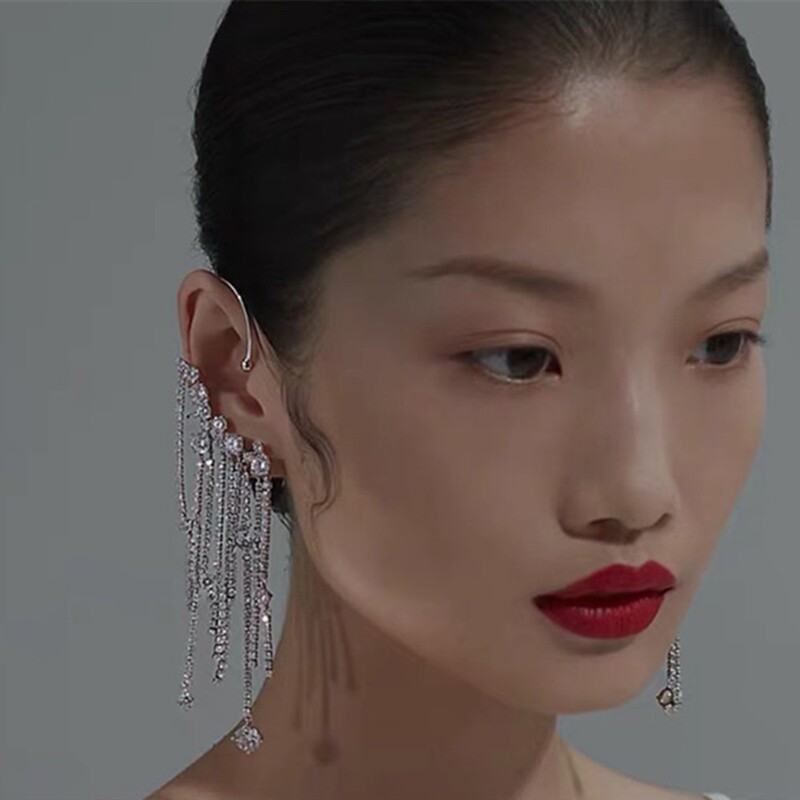 Punk Hip Hop Jewelry for Cross Ear Cuff Wrap Long Chain Piercing ...