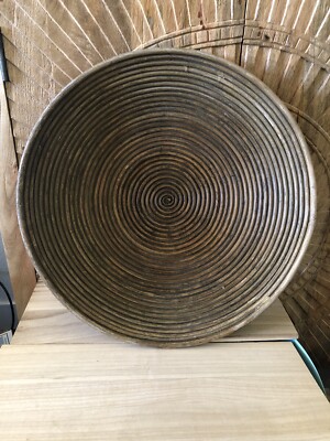 Coiled Rattan Roots Vine Basket Folk Art Primitive Natural Boho Tribal ...