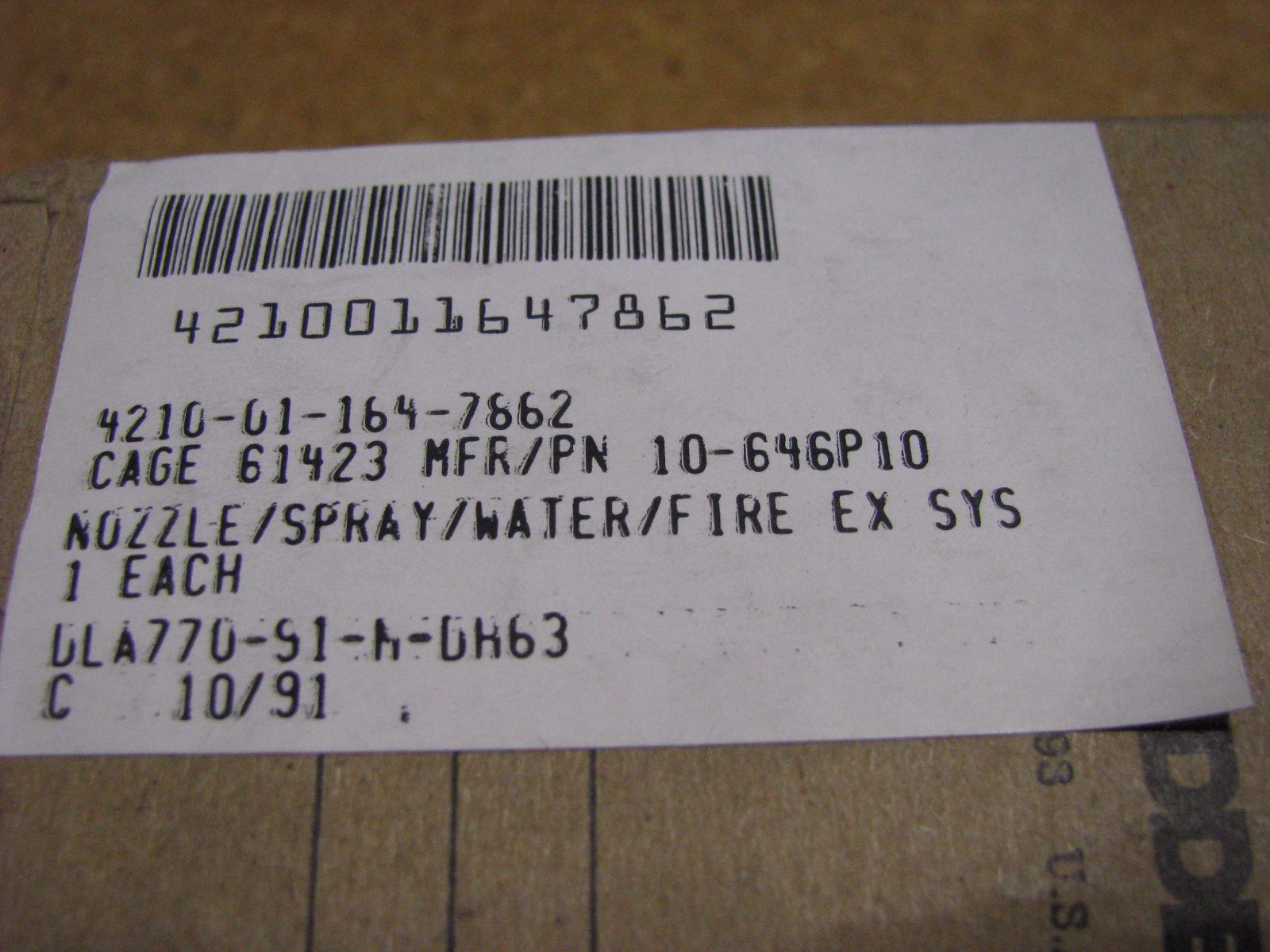 KIDDE NOZZLE SPRAY WATER FIRE EXT. SYST # 10-646P10 NSN 4210-01-164 ...