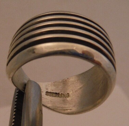 Native American Sterling Silver PHILBERT BEGAY Wide Tapered Band Ribbed ...