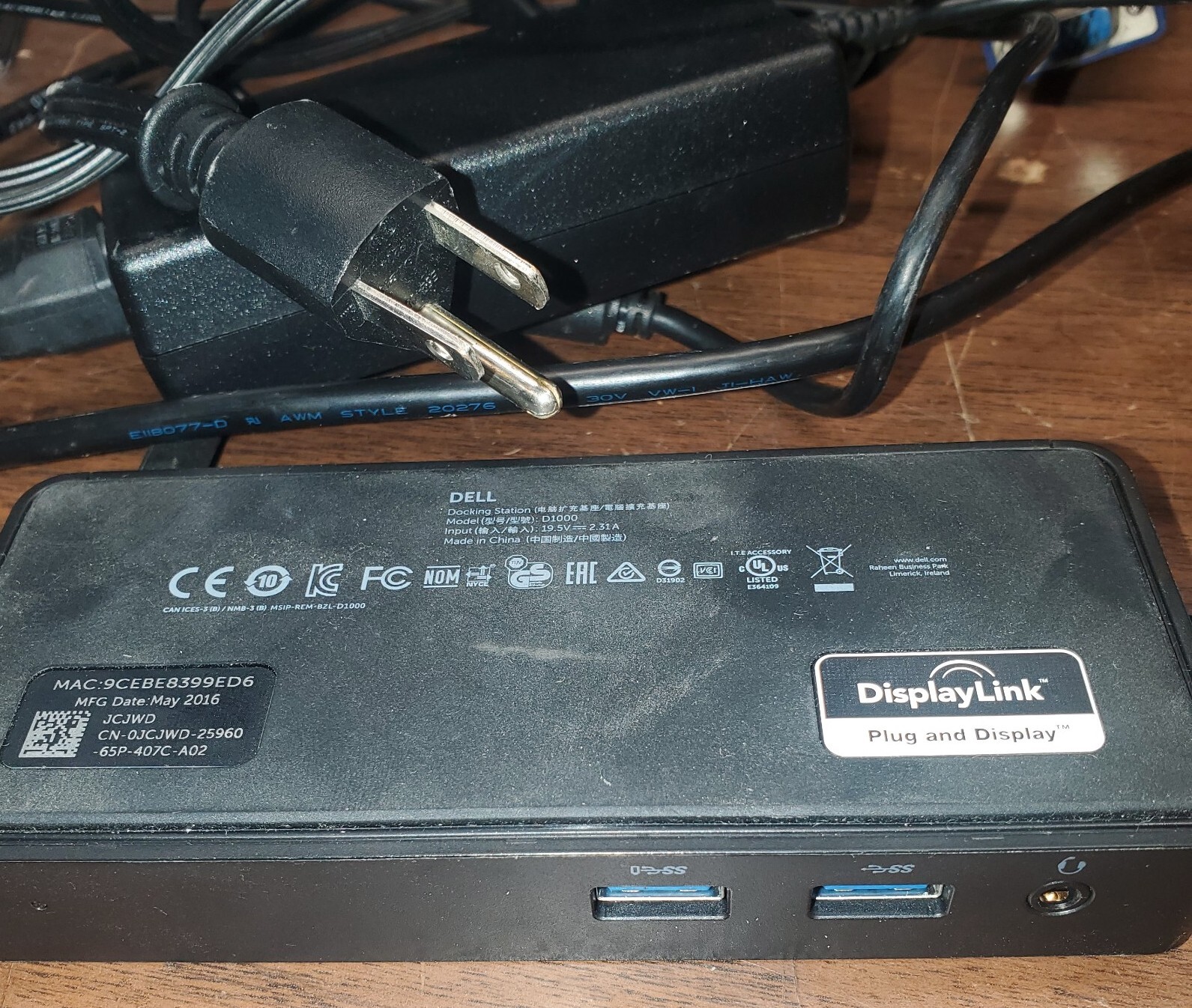 Dell D1000 Docking Station USB 3.0 HDMi VGA Display port Ehernet with ...