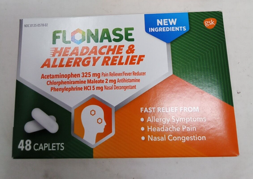 Flonase Headache & Allergy Relief 48 Caplets SEALED Exp. 03/2025 ...