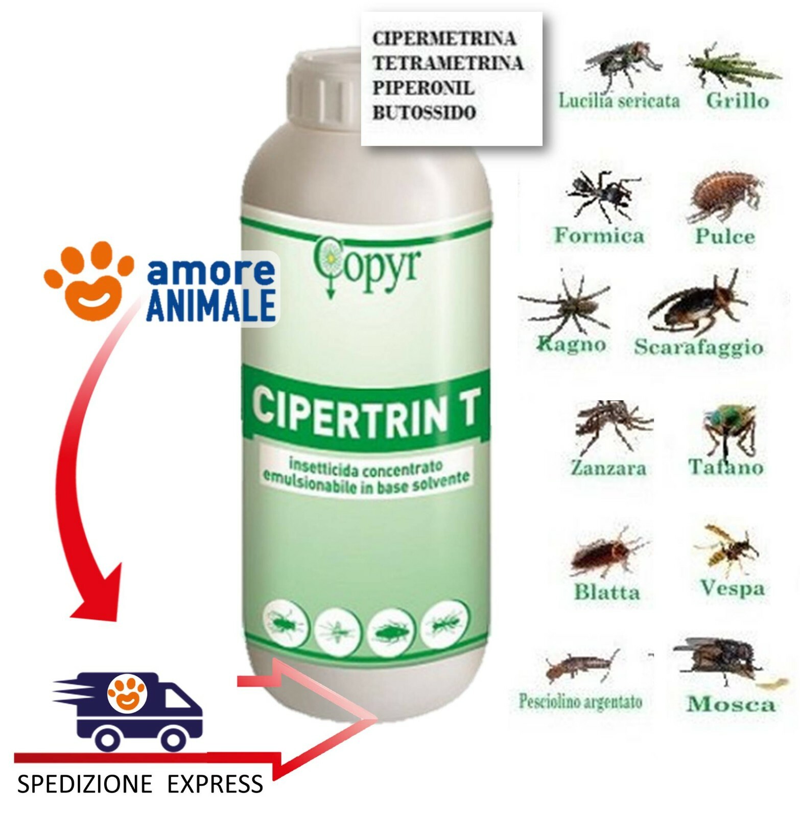 Copyr CIPERTRIN T Lt 1 CIPERMETRINA + TETRAMETRINA Insetticida mosche ...