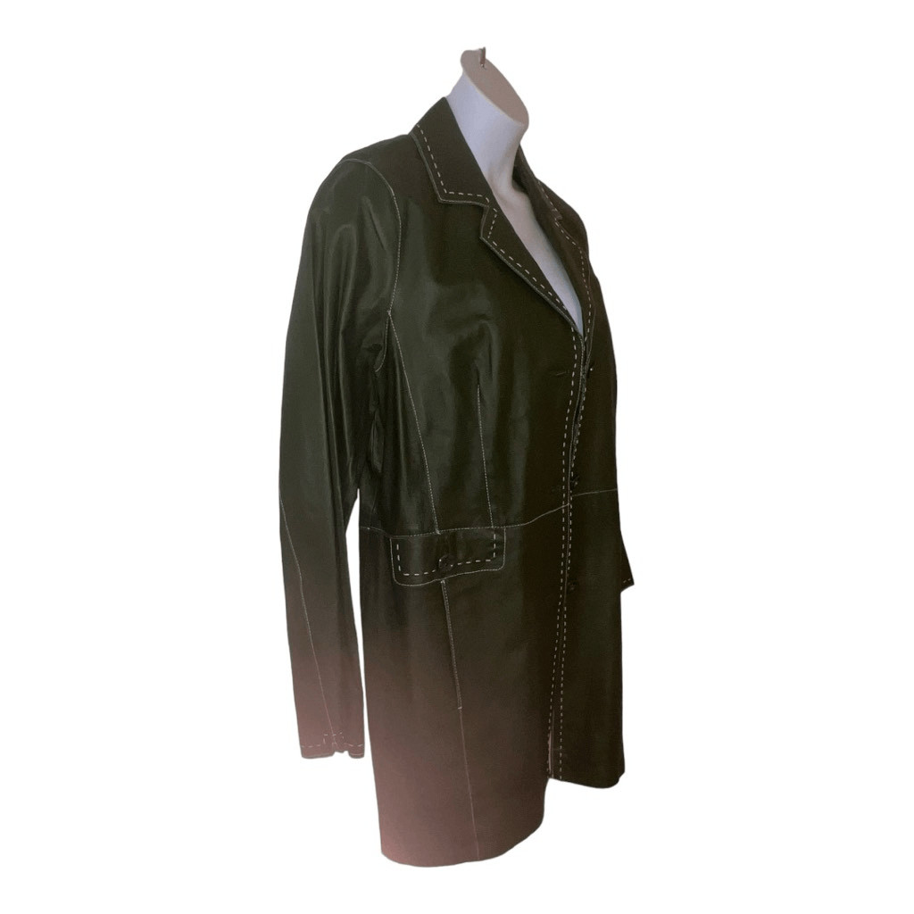 Bradley Bayou Green Leather Long Jacket Size Large - Gem