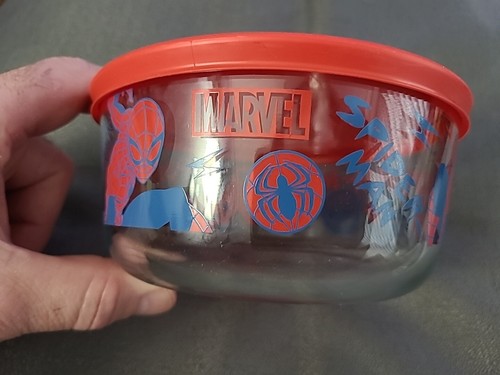 PYREX SPIDER MAN Glass Cereal BOWL storage container 4 Cup Round w/LID ...