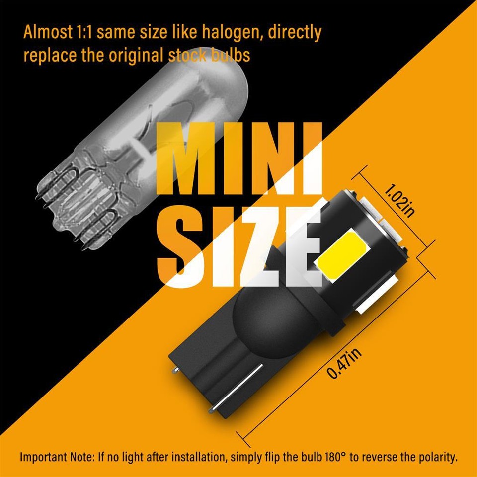 10X 6000K Car T10 LED Light Bulbs 192 168 194 W5W Wedge Interior ...
