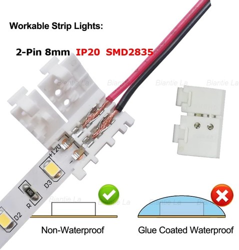 2-Pin 8mm LED Strip Connectors Solderless Unwired Clips - DIY Strip to ...