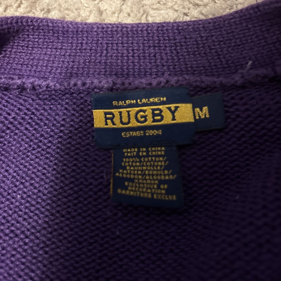 Vtg Ralph Lauren Rugby Purple Cardigan Sweater Logo Elbow Patches ...