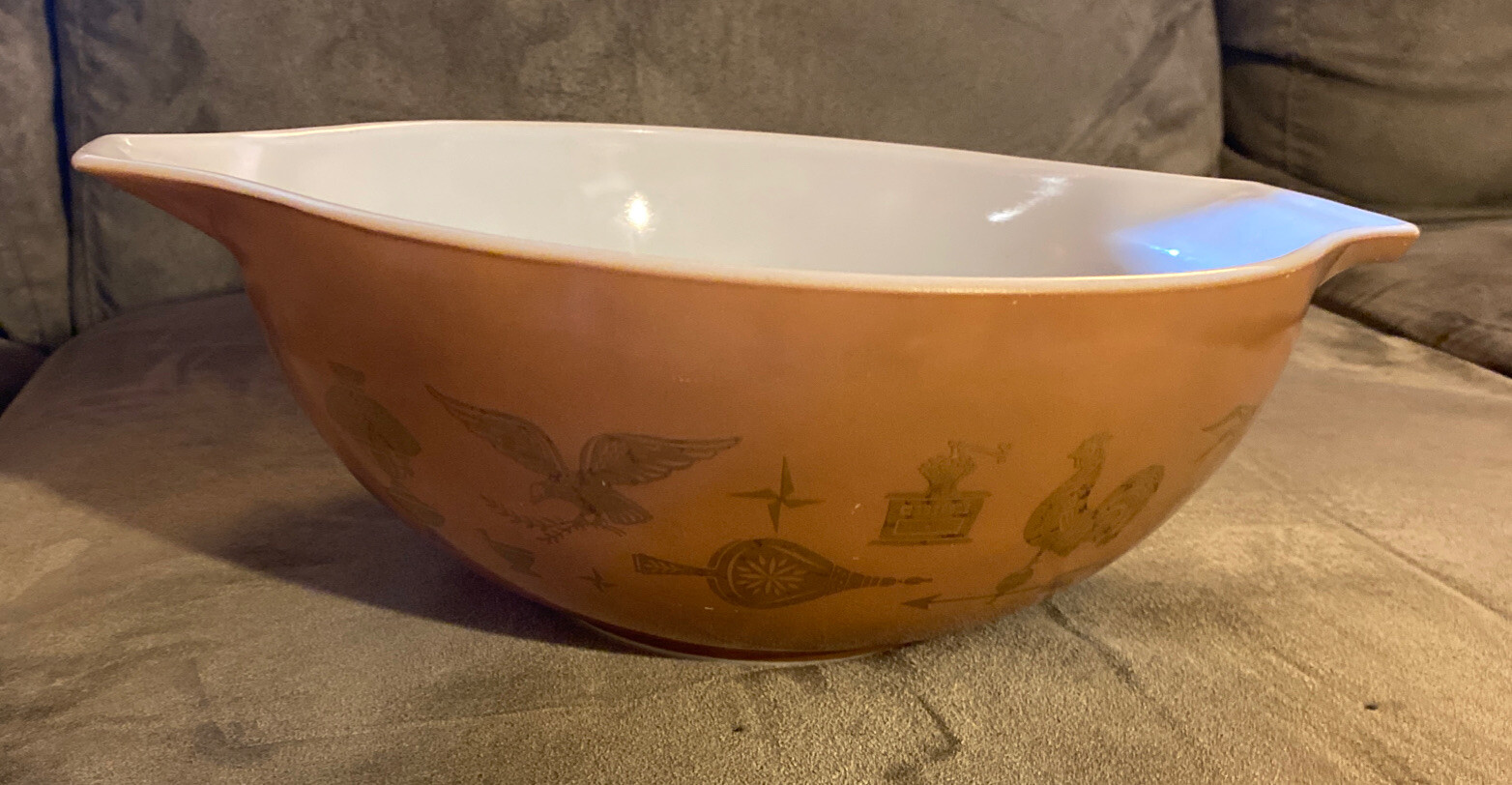 Pyrex Large 4Qt Early American Mixing Bowl Brown & Gold Pattern 444 ...