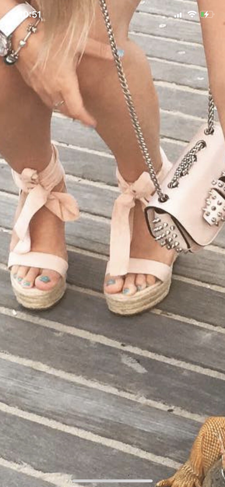 wedge sandals blush pink cross Ribbon Espadrille Bar… - Gem