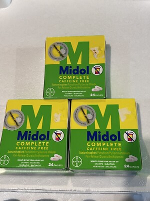 3) Midol Complete Caffeine Free Menstrual Pain Relief Caplets, 24 ct BB 9/24 | eBay