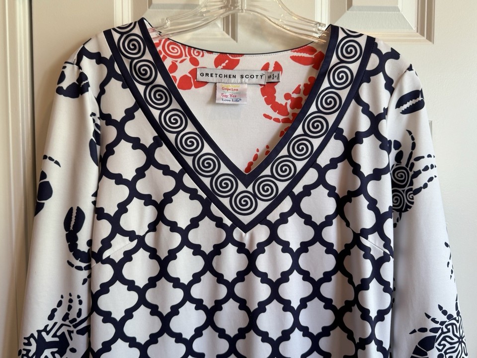 GRETCHEN SCOTT Navy White Crab Soup Dress Lobster Motif SZ S | eBay
