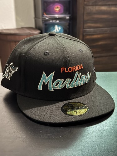 Hat Club Florida Marlins Black Dome Script New Era Fitted Hat Cap ...