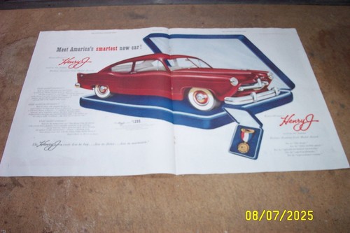1951 HENRY J~TWO PAGE MAGAZINE AD~21'X13-3/4"~FRAMABLE~GOOD CONDITION ...