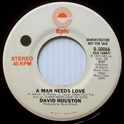 David Houston - A Man Needs Love (Mono/Stereo) [7" 45 rpm Promo] Epic 8 ...