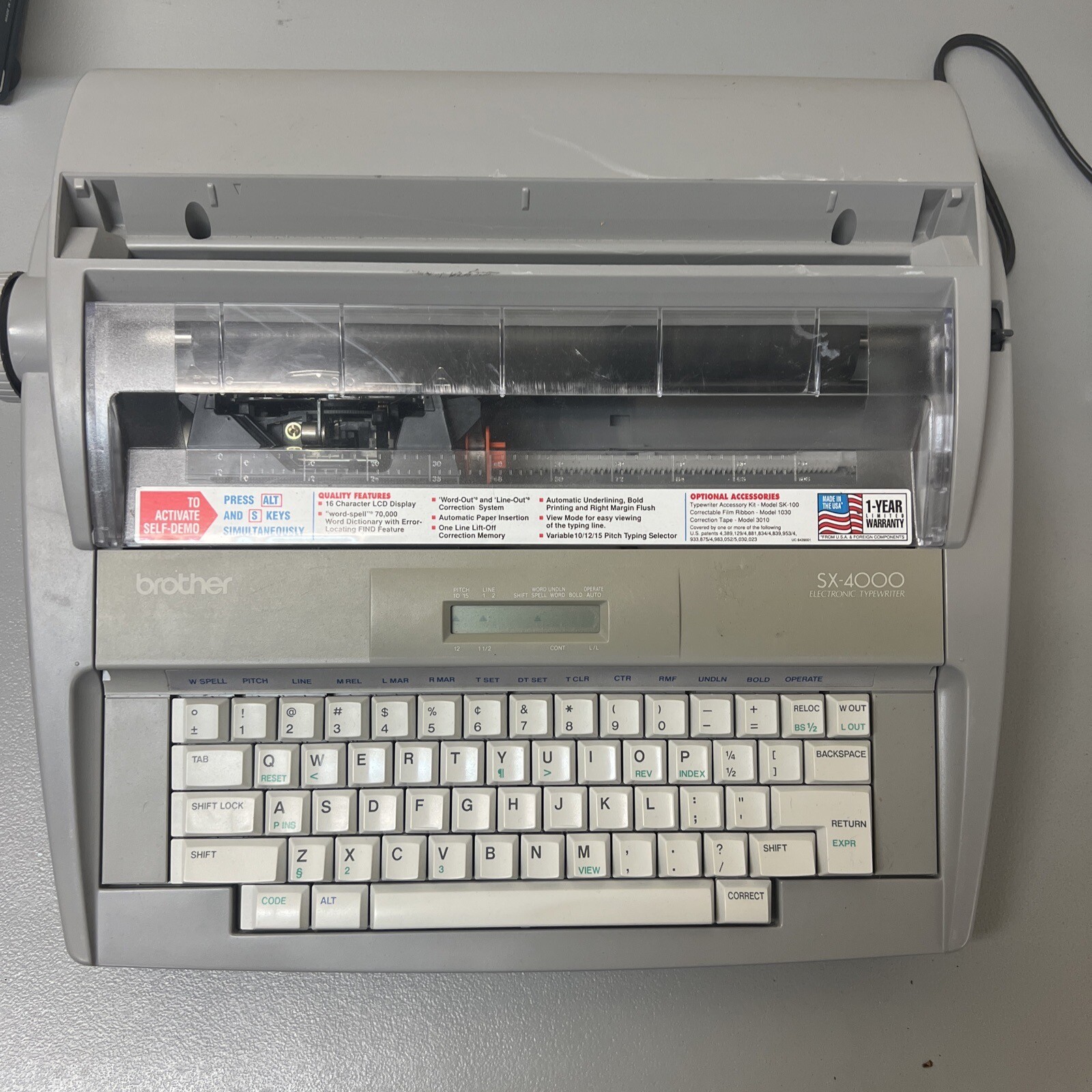 Brother SX-4000 LCD Display Electronic Typewriter with Cover Tested ...