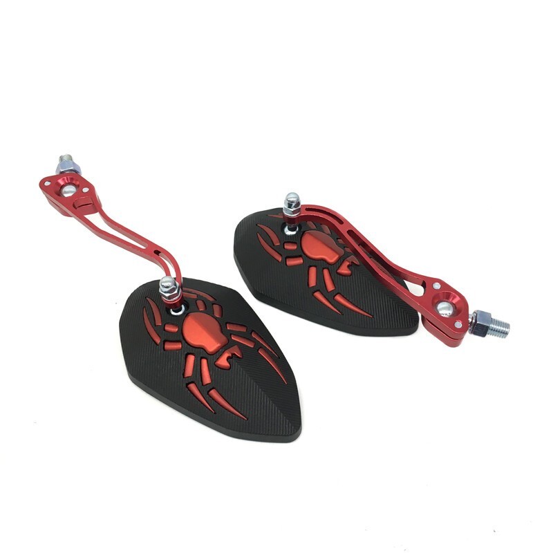 2x Red Motorcycle Mirrors Spider Rearview Side Mirrors M8 M10 Chopper ...