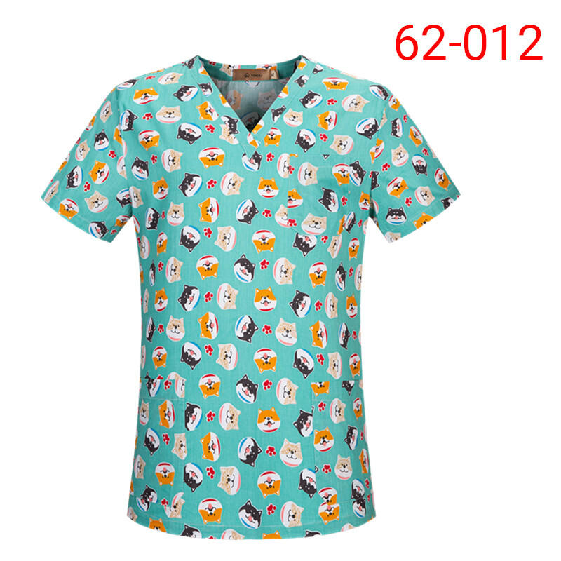 Unisex Scrub Tops 100% Cotton Printed Short Sleeve Medical Nurse V-Neck ...