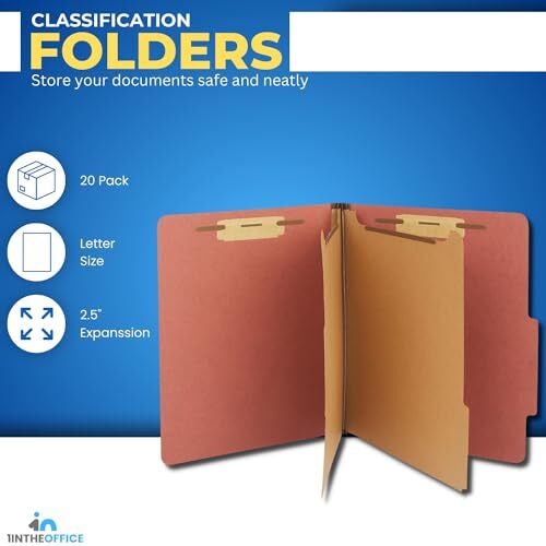 Classification Folders 2 Dividers Letter Size, Brick Red Pressboard ...