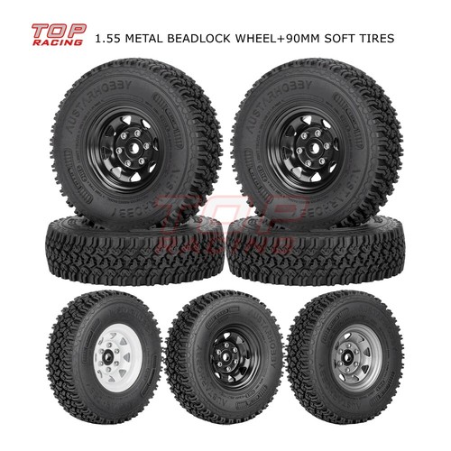 RC Crawler 1.55" Soft Tires 90mm W/ METAL Beadlock Wheel Tamiya 1/18 ...