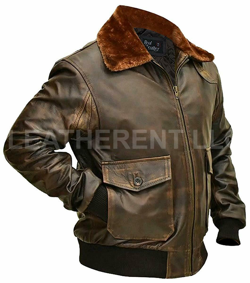 Men's Brown G1 Flight Bomber RAF Vintage Style Real Distressed Leather ...